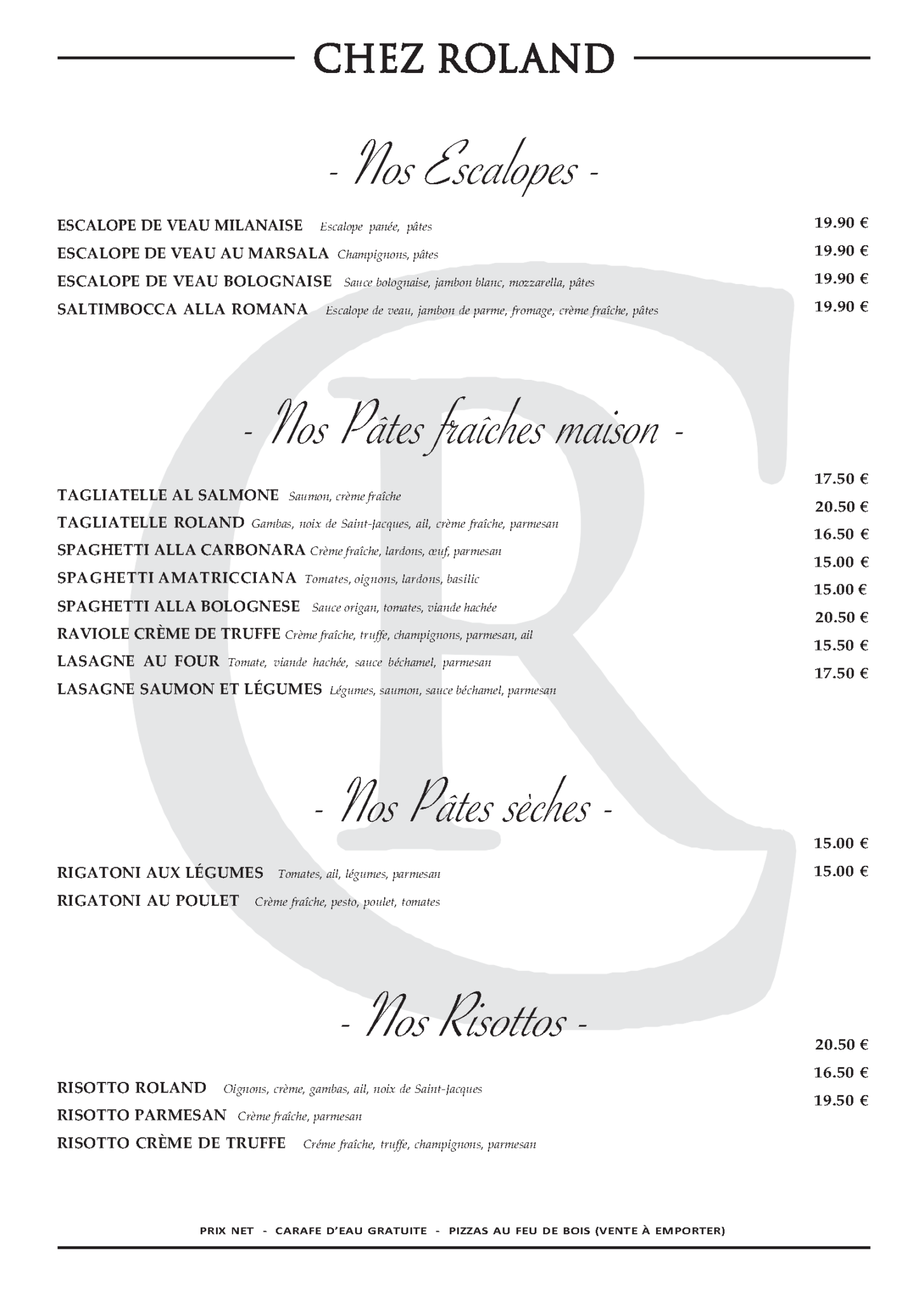 Menu – Chez Roland